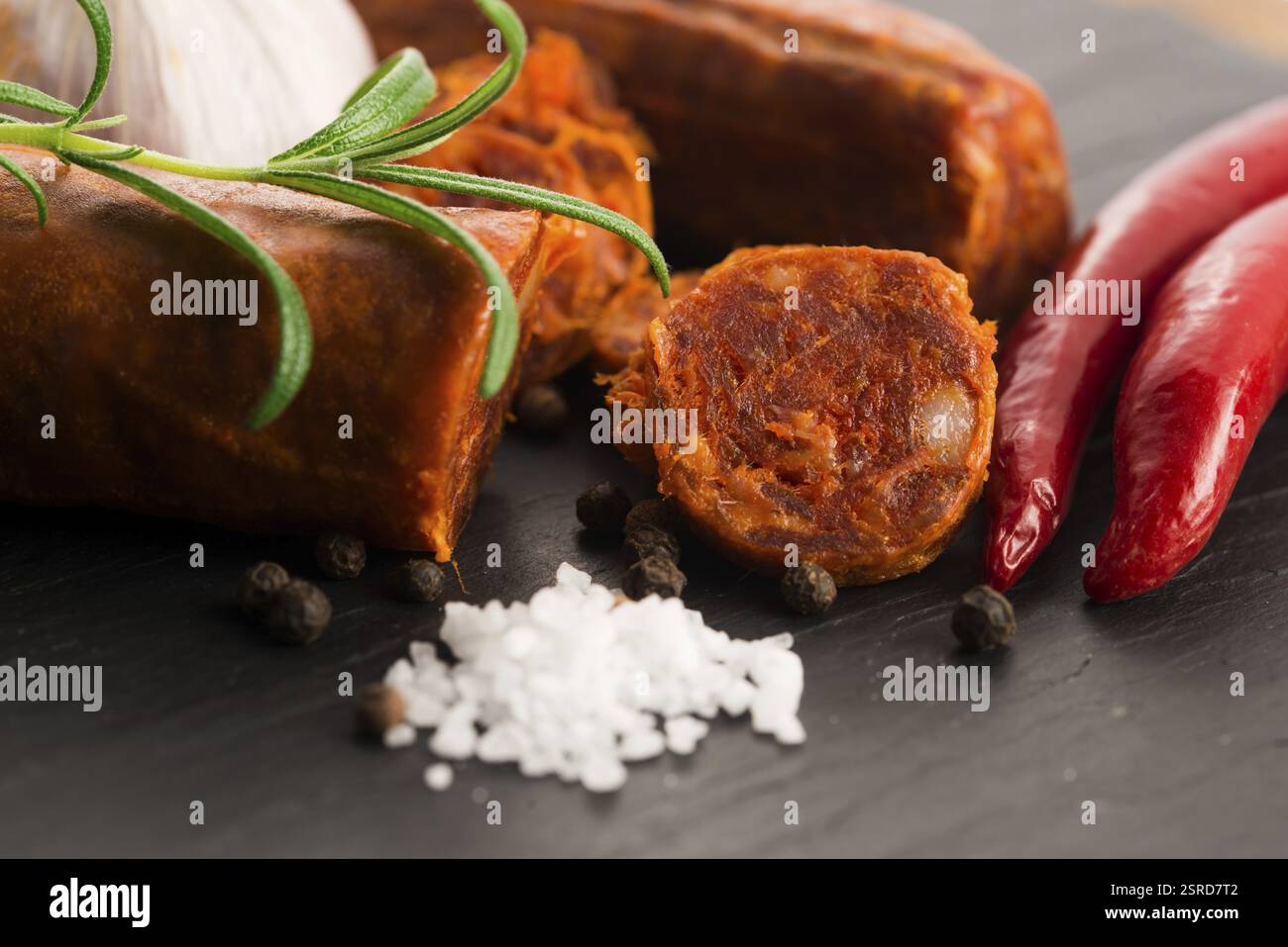 Spanish traditional chorizo sausage, with fresh herbs Stock Photo - Alamy