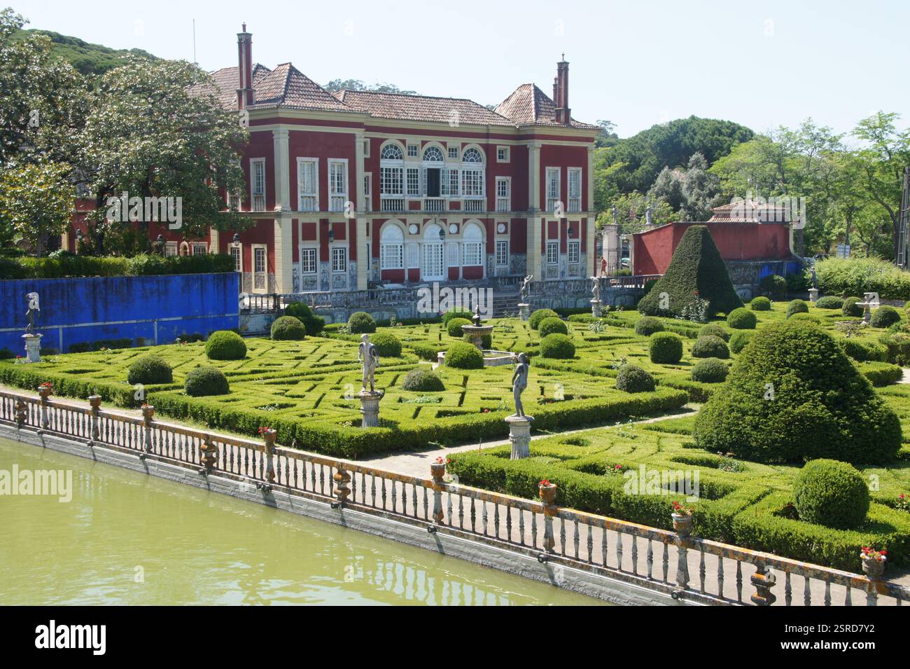 Palace Fronteira Portugal. Baroque-style palace with red facade and ...