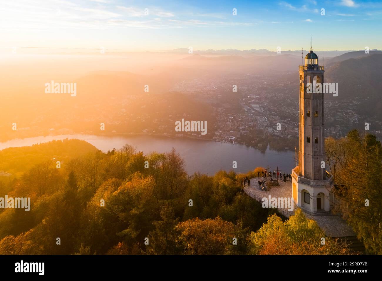 Aerial view of the Faro Voltiano (Volta Lighthouse) of Brunate on Lake ...