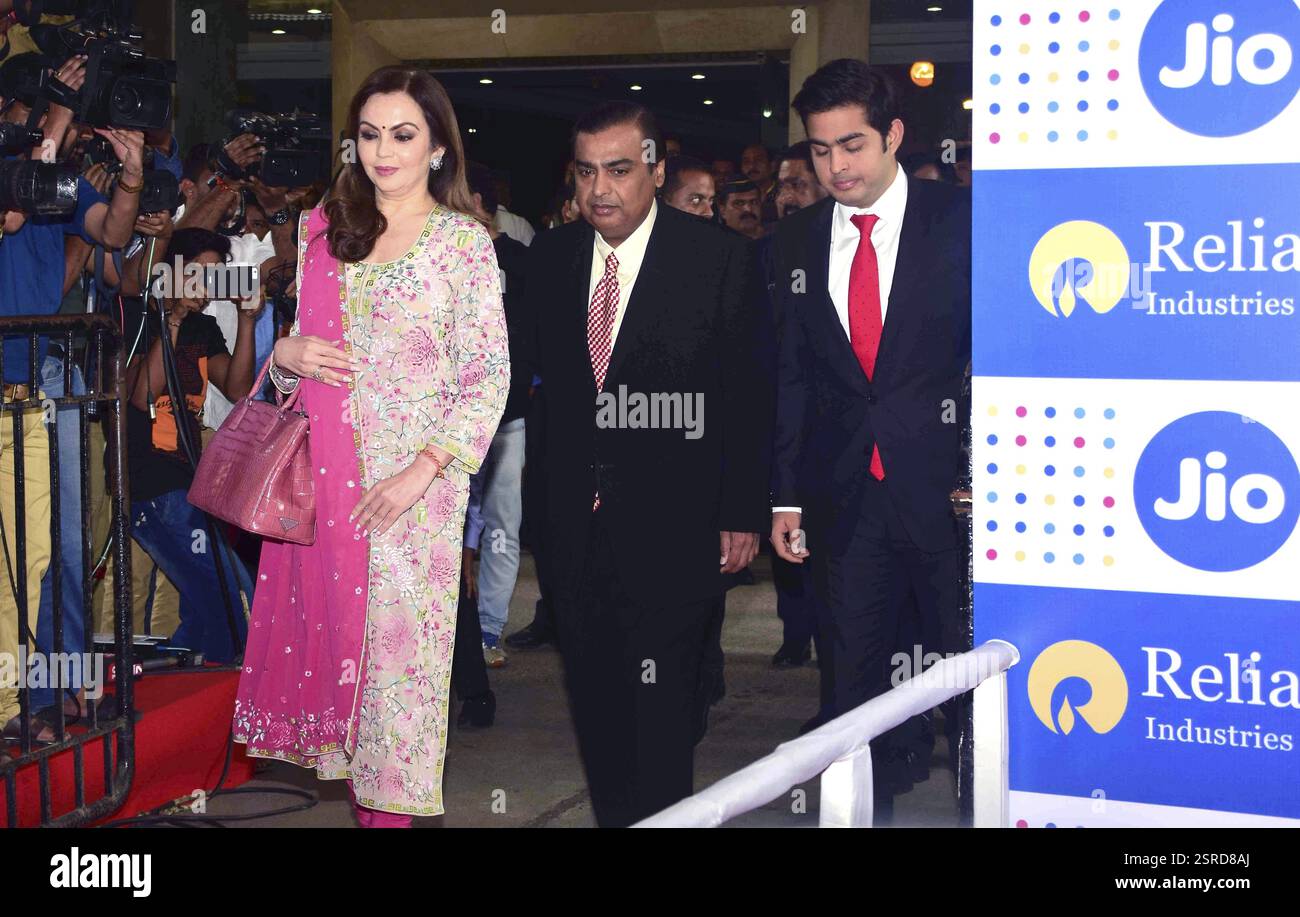 Reliance Industries Limited Chairman Mukesh Ambani Nita Ambani Akash Ambani Annual General ...