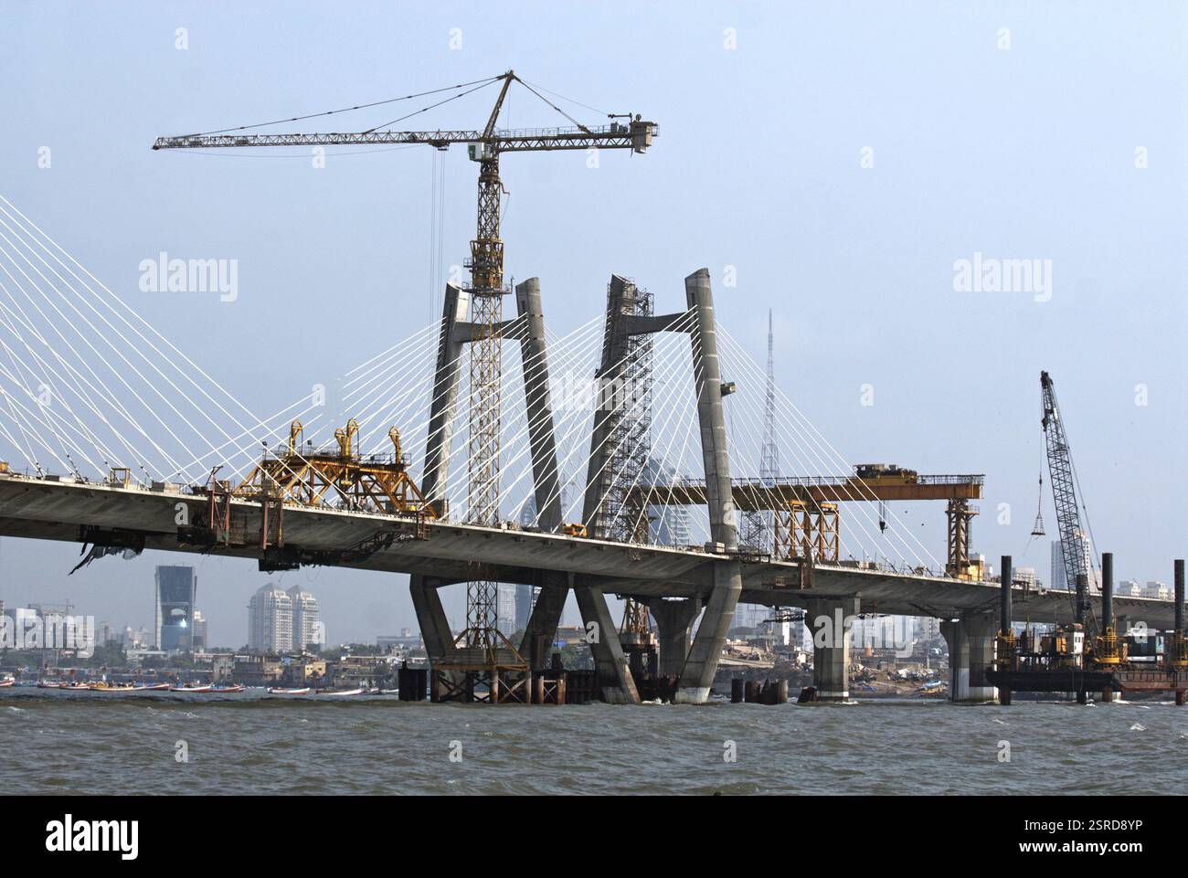 View of under construction eight lane twin carriageway cable stayed ...
