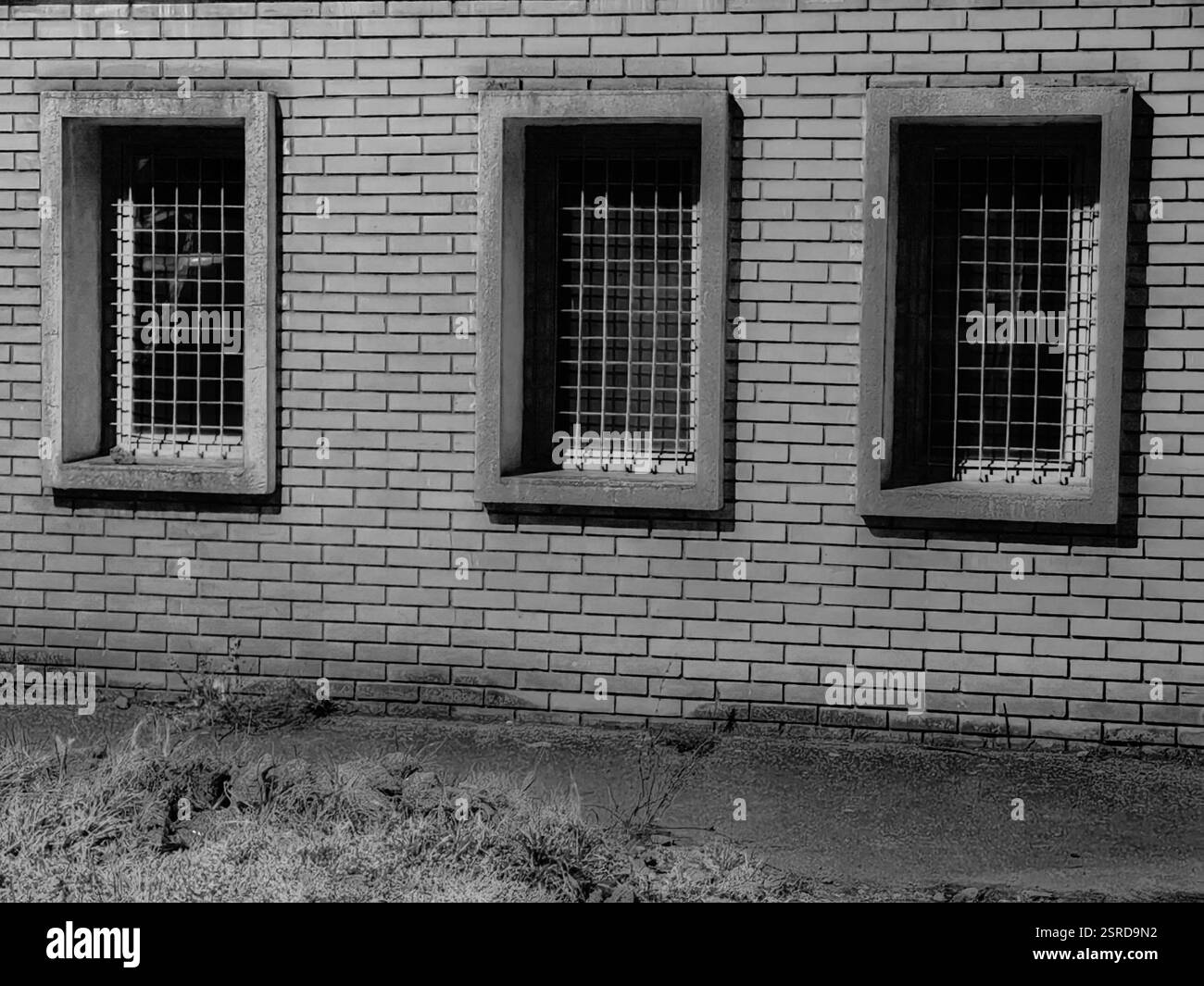 Night Frames – Old City Bus Windows in Brick Wall Layout Stock Photo ...
