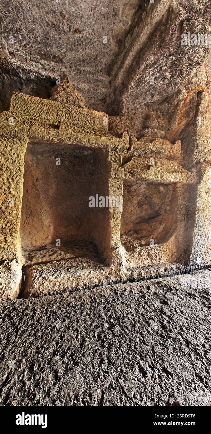 Inside view showing garbha griha of cave number nineteen in Panhale ...