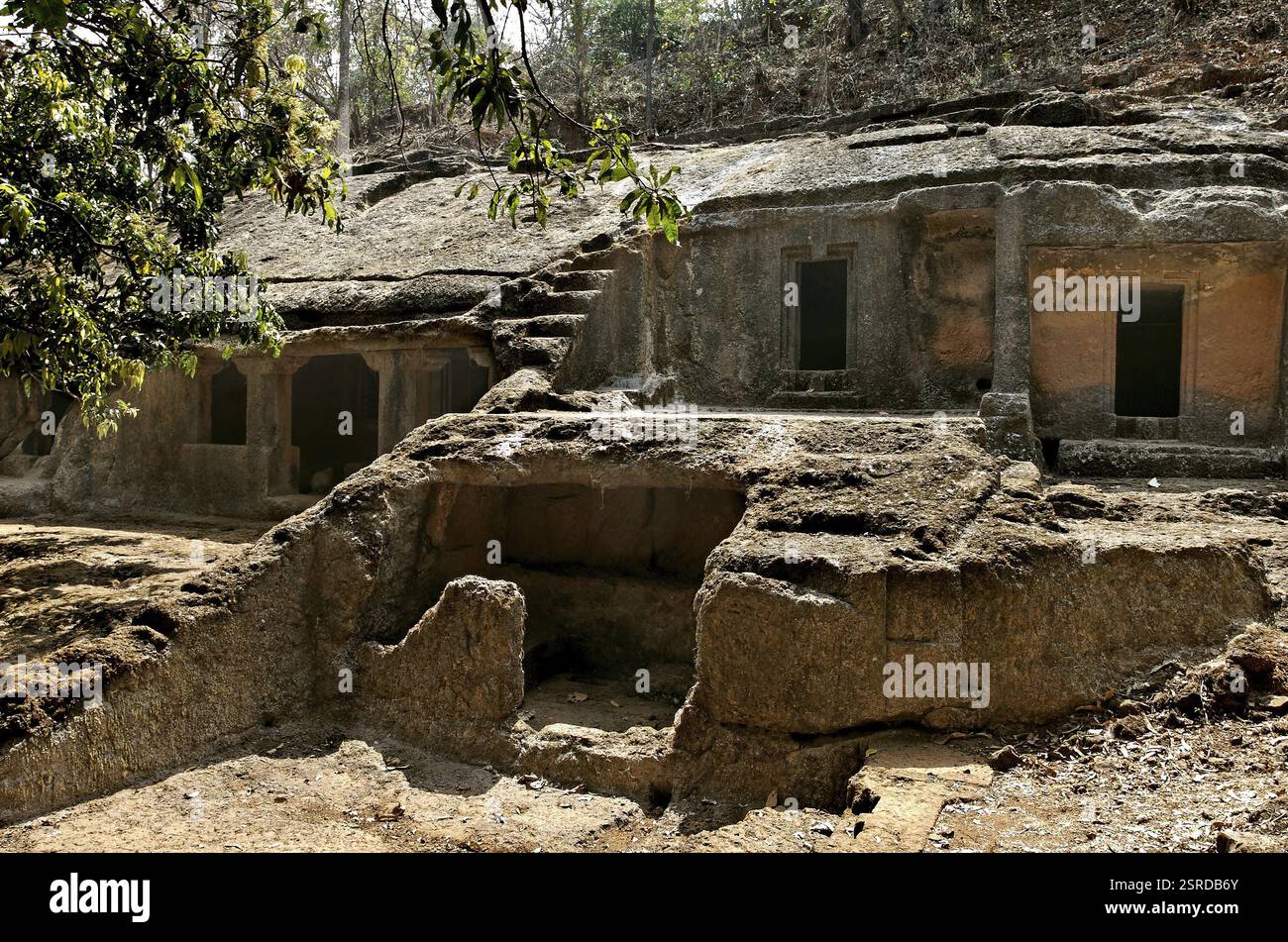 View of caves six seven eight with steps leading to top terrace of ...