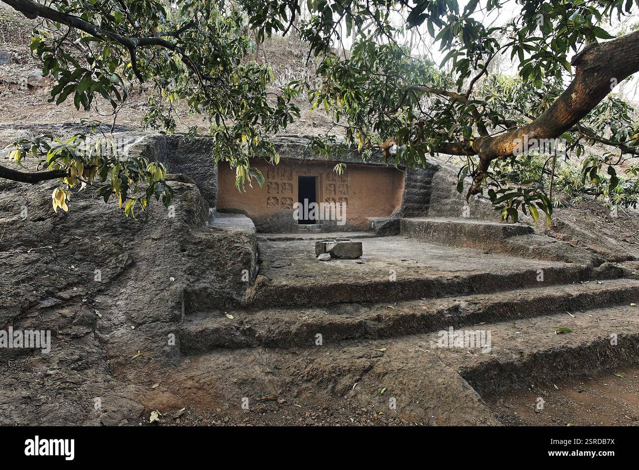 Forecourt and facade of cave number fourteen in Panhale Kazi caves ...