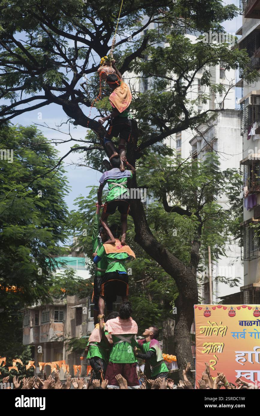 Human pyramid broken dahi handi, mumbai, maharashtra, india, asia Stock ...
