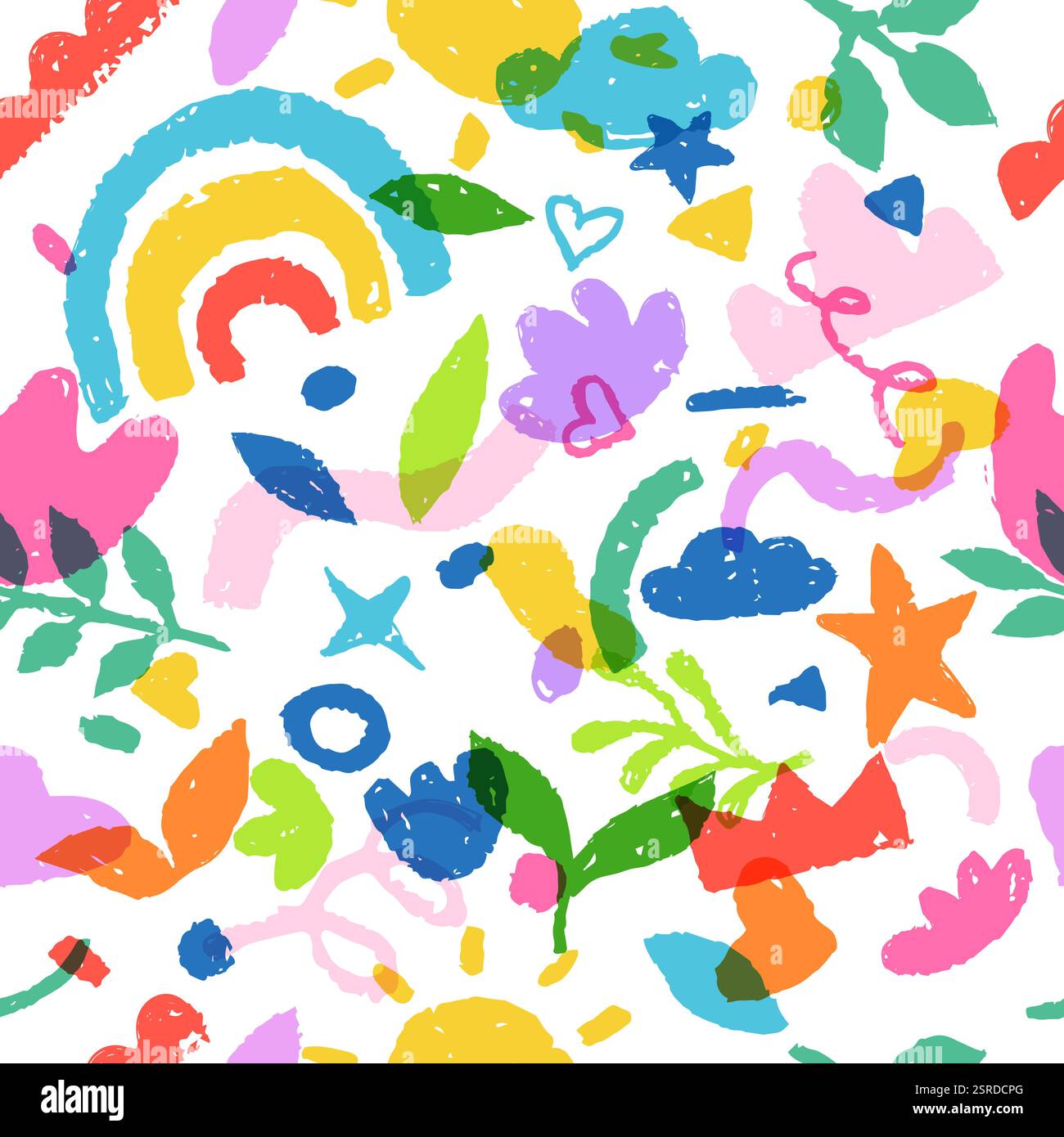 Colorful abstract seamless pattern with chalk, crayon pencil hand drawn ...