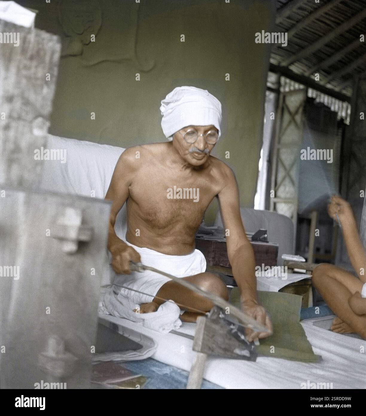 Mahatma Gandhi spinning on Dhanush Takli, Wardha, Maharashtra India ...