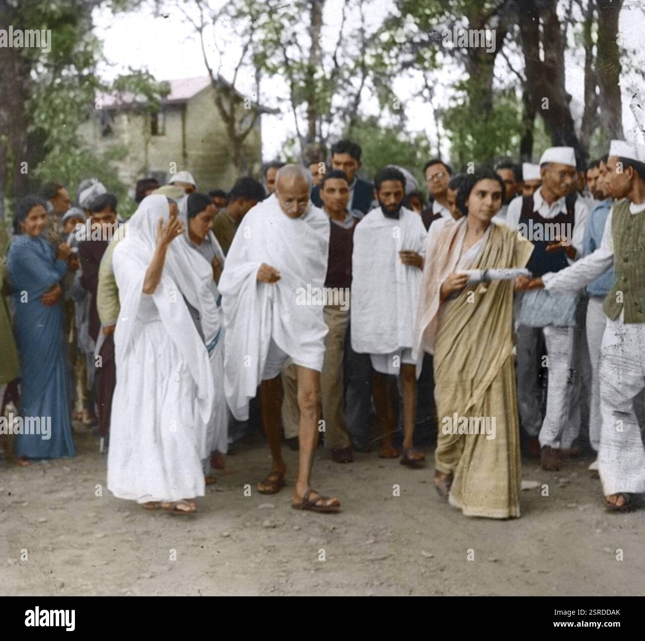 Mahatma Gandhi walking with Dr Sushila Nayar and others, India, Asia ...