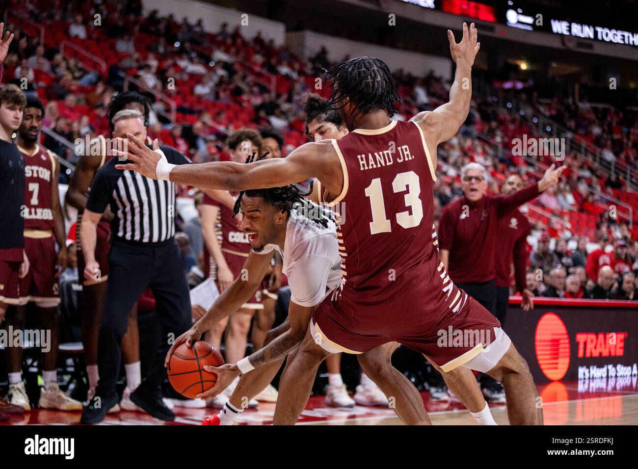 February 15, 2025: North Carolina State guard Jayden Taylor (8) gets ...