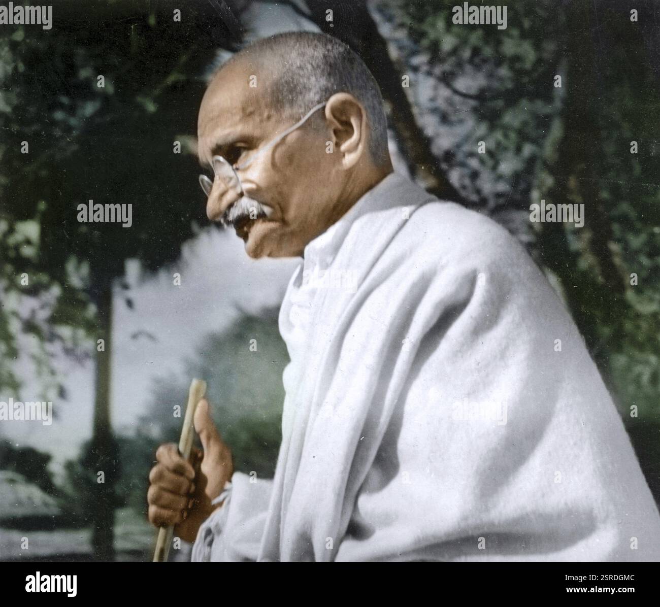 Mahatma Gandhi talking to prof Malkani during visit Santiniketan, West ...