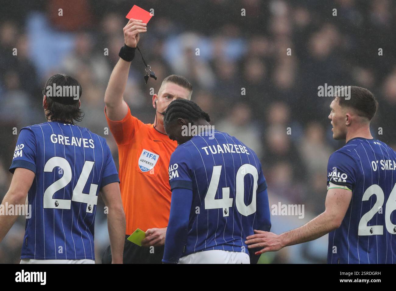 Birmingham, UK. 15th Feb, 2025. Axel Tuanzebe of Ipswich Town is shown ...