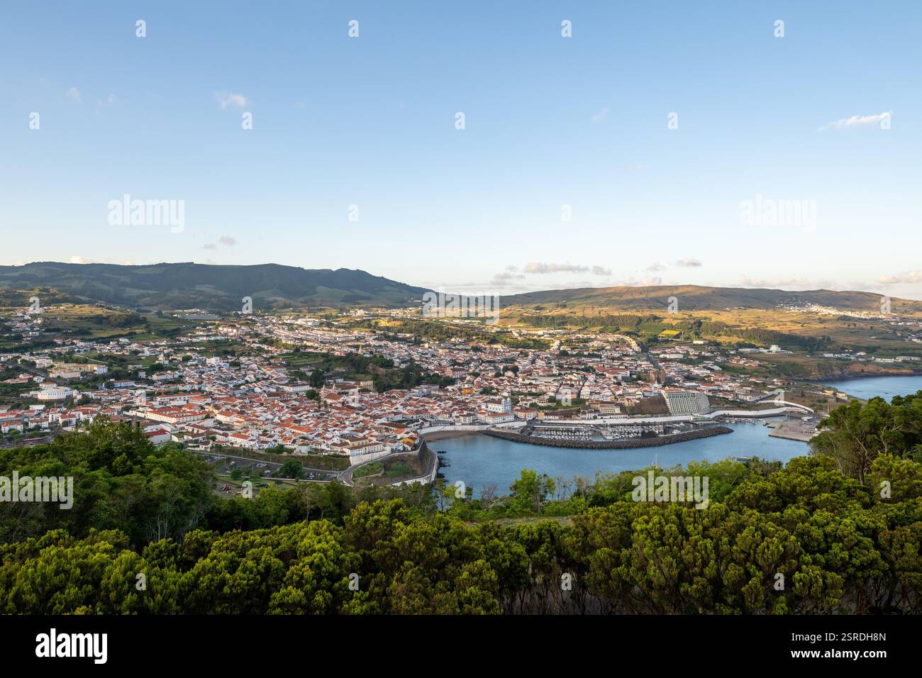 Aerial view of the Prainha bathing area, marina and architecture of ...