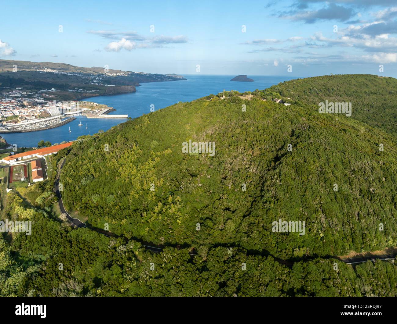 Aerial view of the Prainha bathing area, marina and architecture of ...
