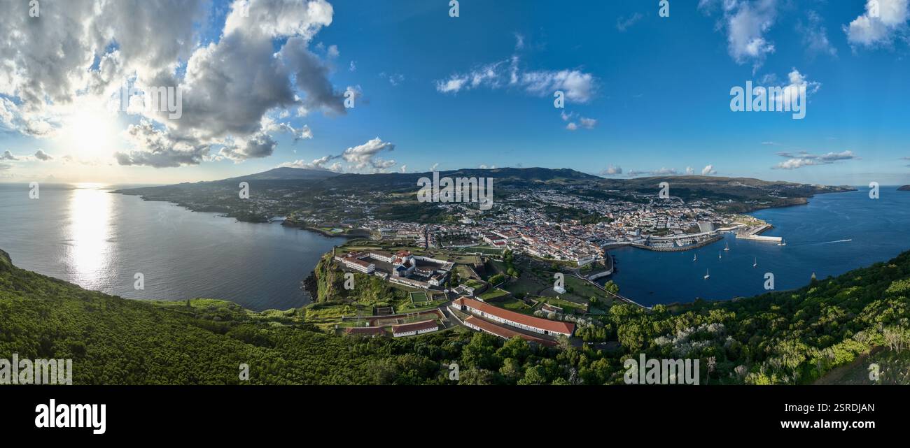 Aerial view of the Prainha bathing area, marina and architecture of ...