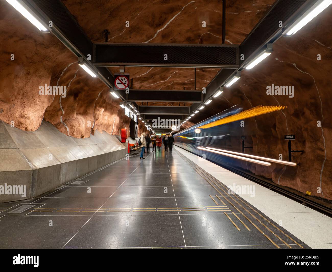 Sweden, Stockholm - March 2023: Historic metro station carved in the ...