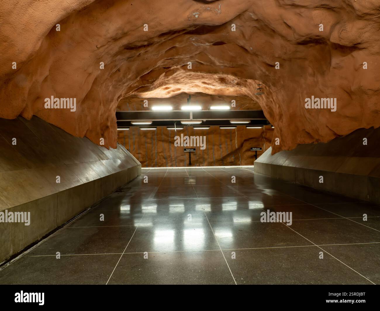 Sweden, Stockholm - March 2023: Historic metro station carved in the ...