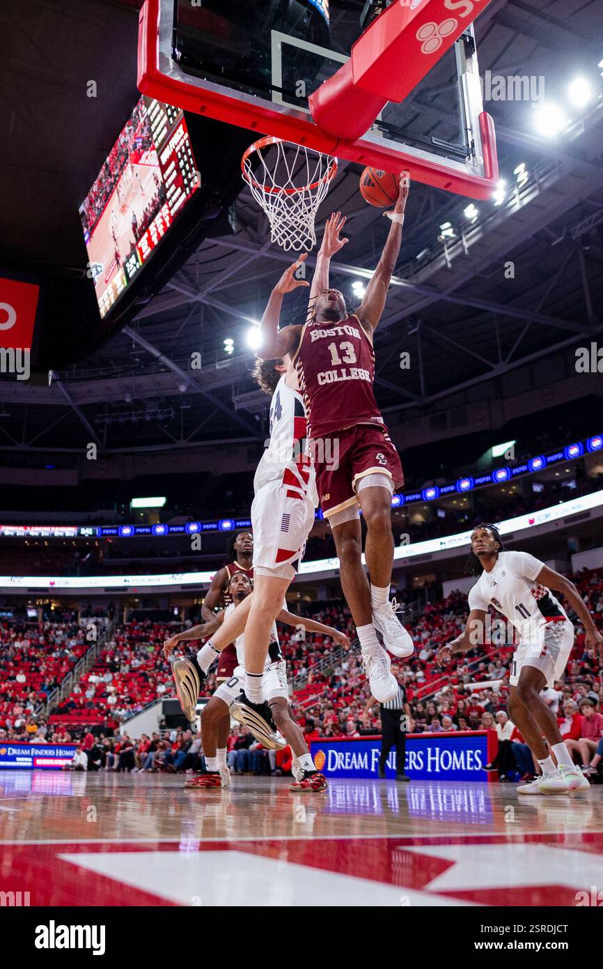 February 15, 2025: Boston College guard Donald Hand Jr. (13) shoots ...