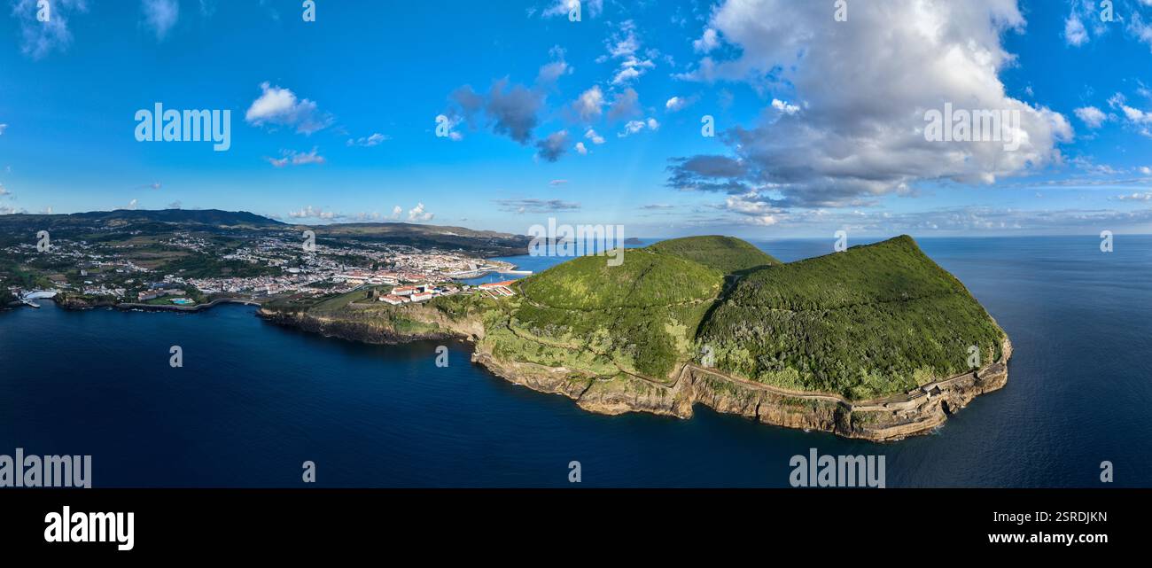 Aerial view of the Prainha bathing area, marina and architecture of ...