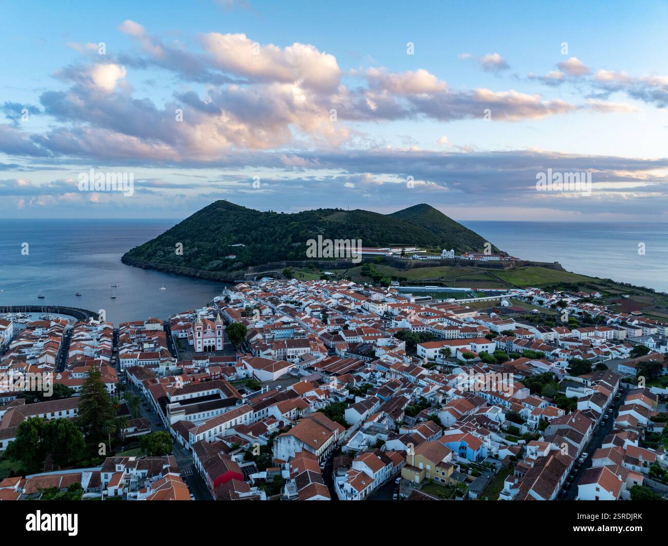 Aerial view of the Prainha bathing area, marina and architecture of ...