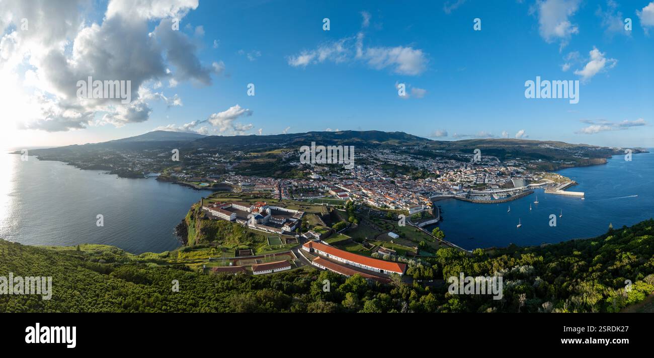 Aerial view of the Prainha bathing area, marina and architecture of ...