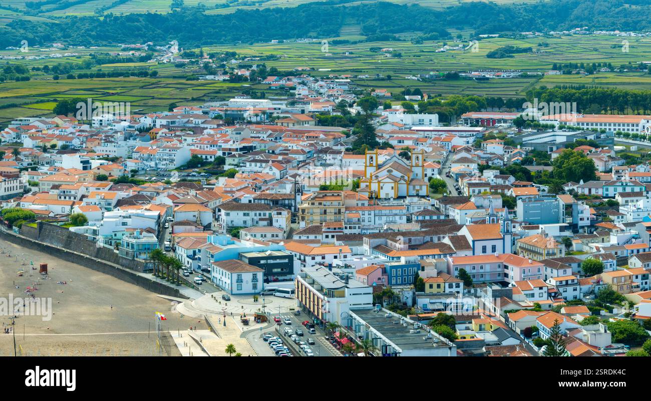 Praia da Vitoria. City of Praia da Vitoria in coast of Terceira island ...
