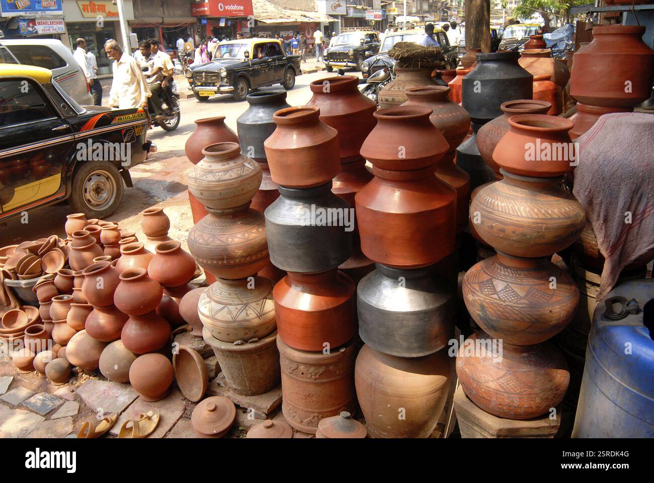 Clay water pots at Kumbharwada or potter colony, Dharavi in Bombay ...