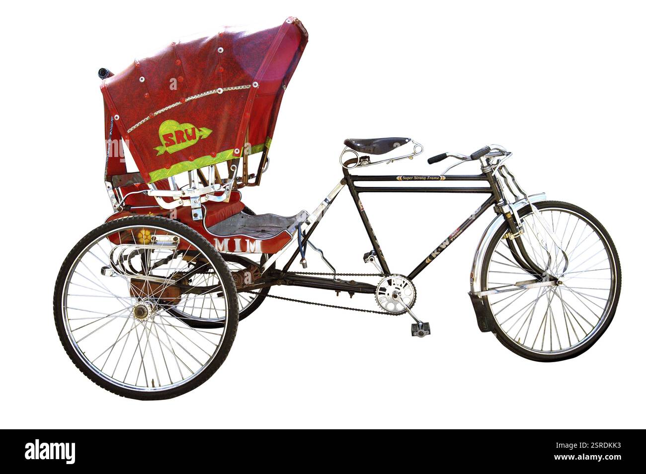 Colourful red cycle rickshaw on white background Stock Photo - Alamy