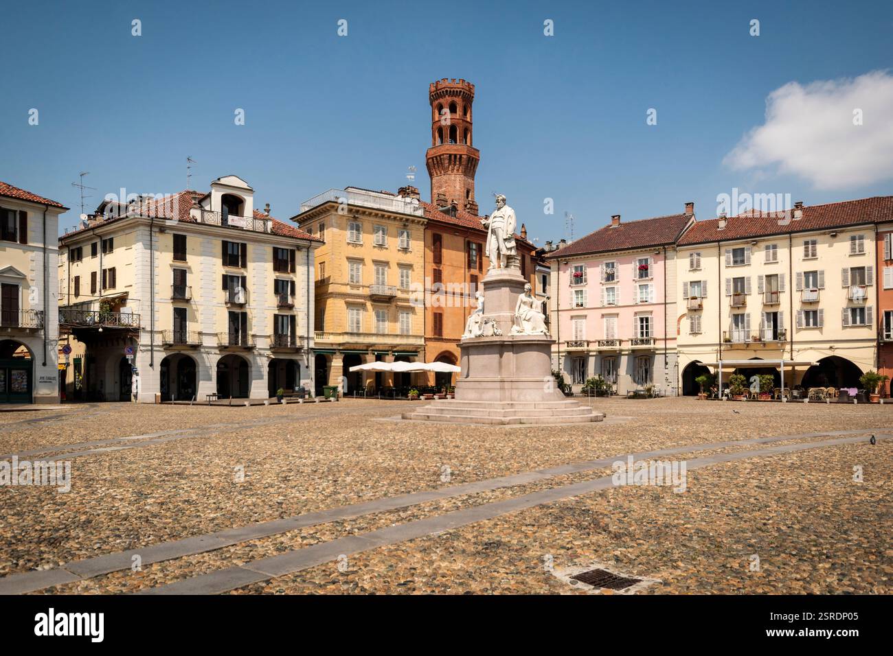 Vercelli, Piedmont, Italy. The central piazza Cavour with the city ...