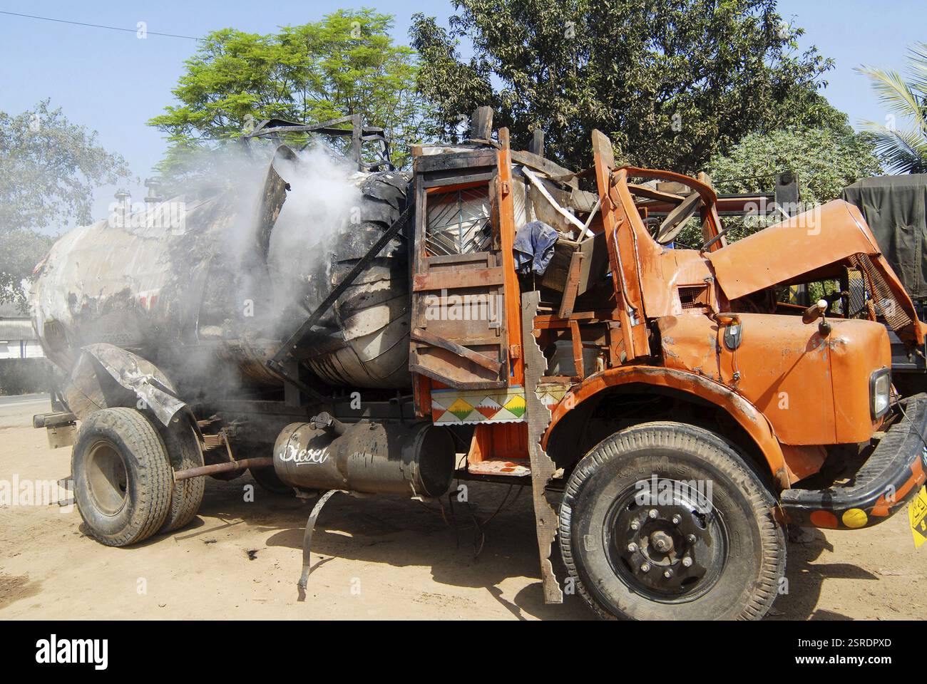 Chemical tanker damage in accident at Panvel, Maharashtra, India, Asia ...