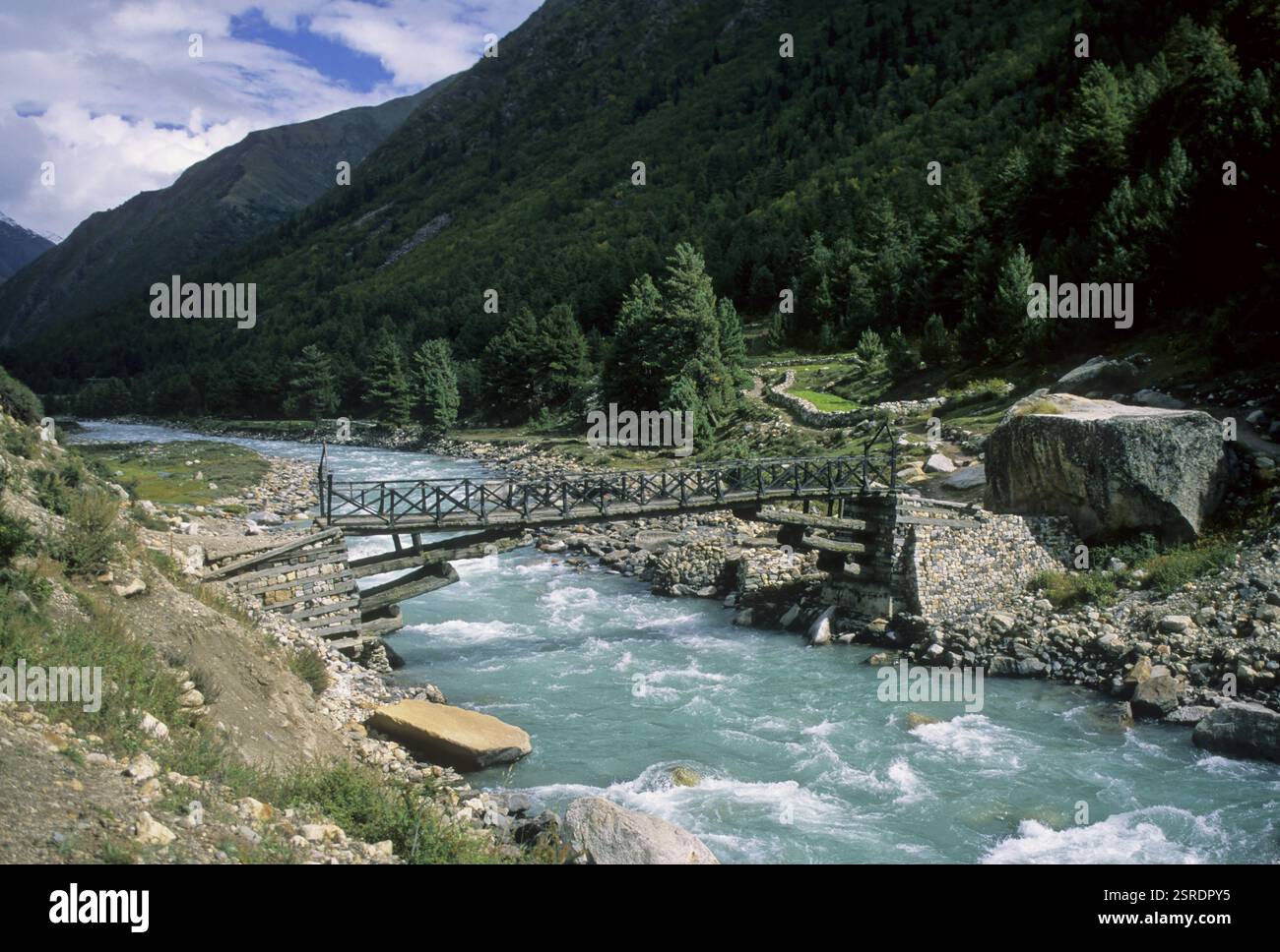 Bridge over baspa river, chitkul, kinnaur, himachal pradesh, india ...