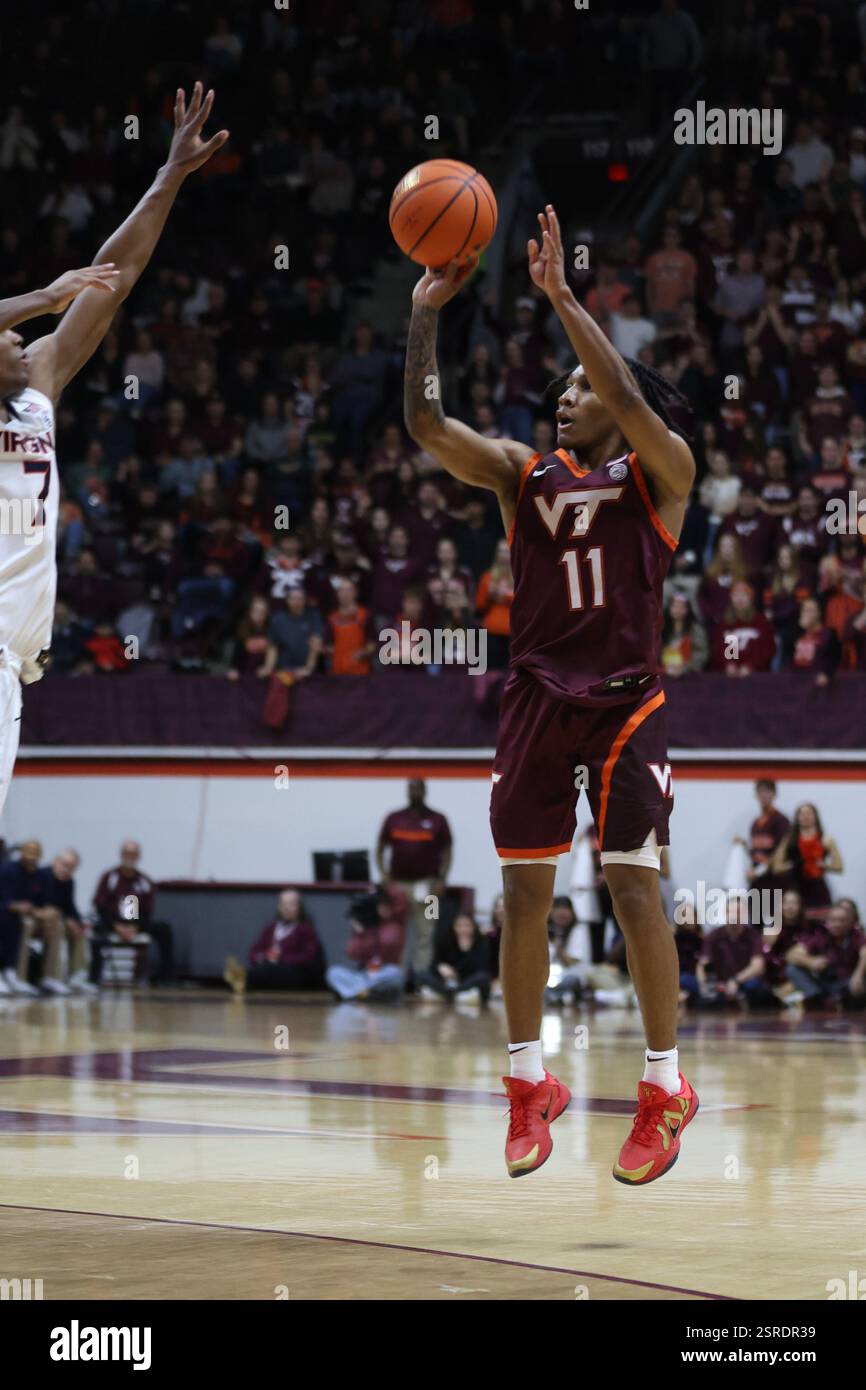 Blacksburg, VA, USA. 15th Feb, 2025. Virginia Tech Hokies guard Ben ...