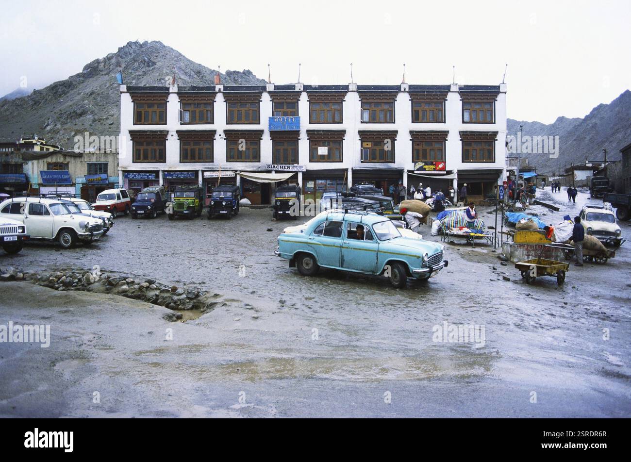 Siachen hotel at Leh with taxi stand, Ladakh, Jammu & Kashmir, India ...
