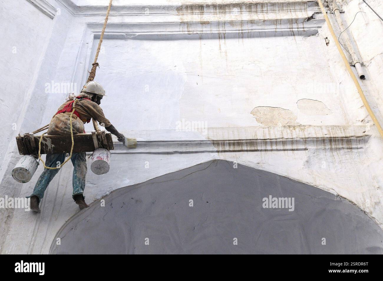 Painter painting wall inside Red fort, Delhi, India, Asia Stock Photo ...