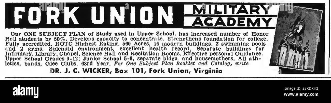 1960 US Fork Union Virginia military academy ad Stock Photo - Alamy