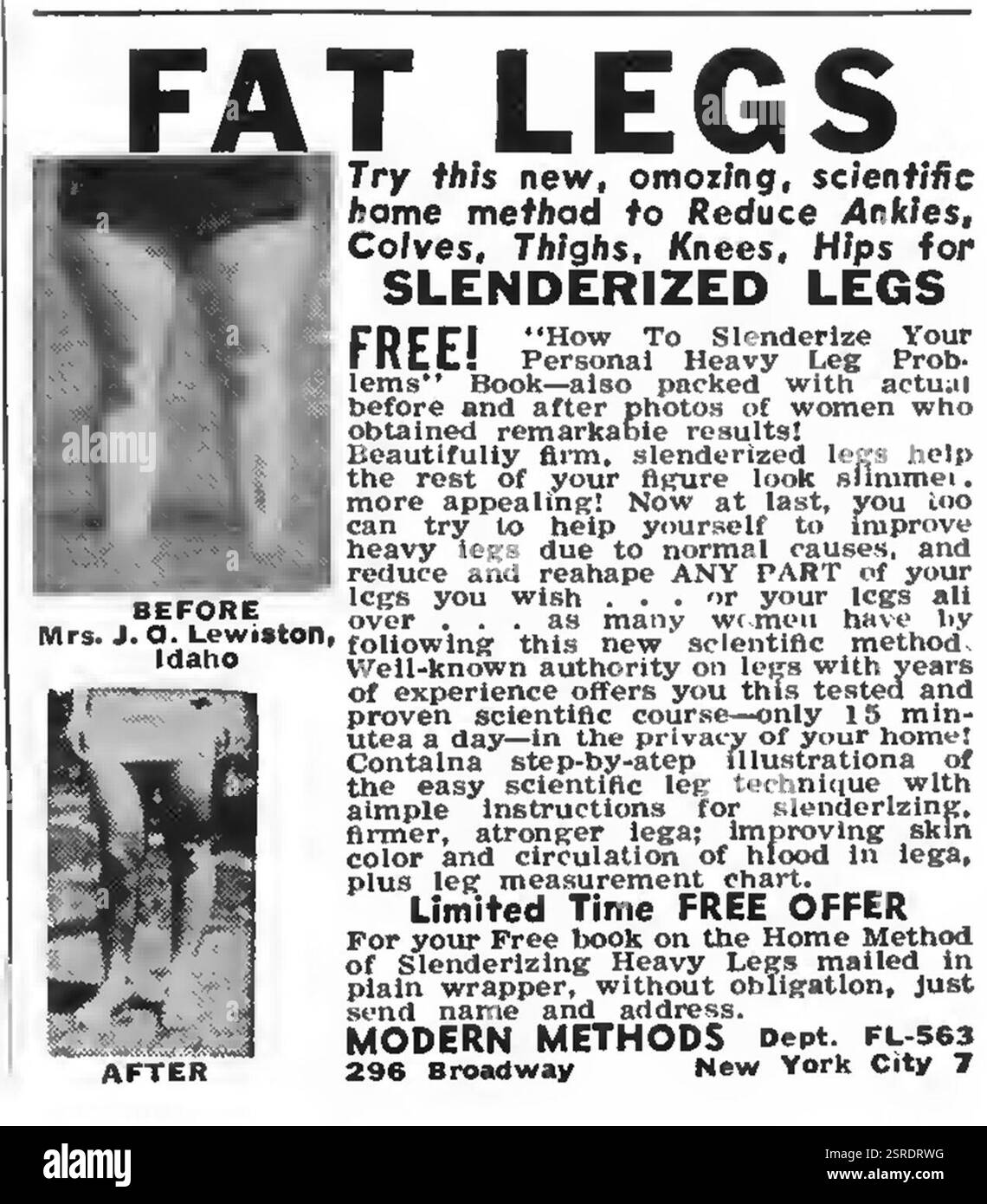 1960 US Fat legs, slenderized legs method ad - reduce ankies, colves ...