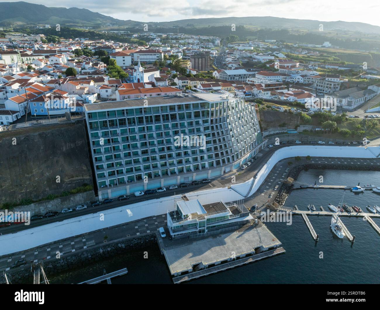 Aerial view of Angra do Heroismo city, located on Azorean island of ...