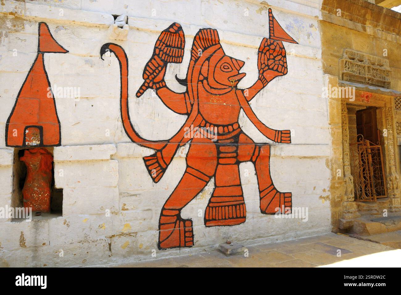Mural of god hanuman on wall, Jaisalmer, Rajasthan, India, Asia Stock ...