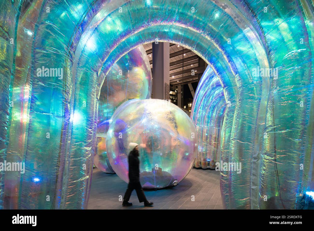 Inflatable, iridescent spheres at the Leadenhall Building, creating an ...