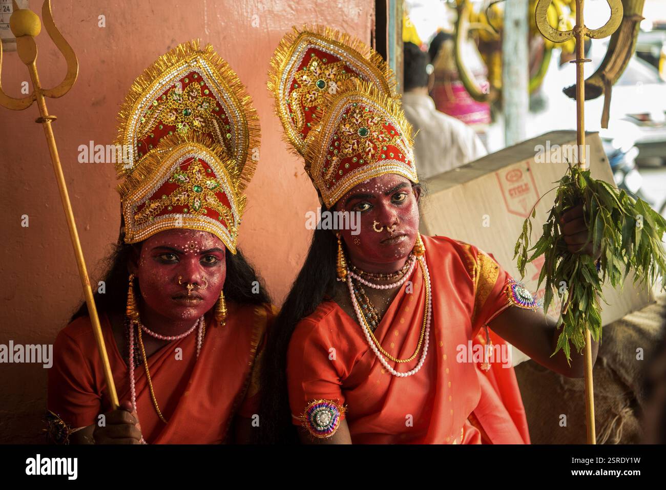 Women dress as Hindu Goddess Durga, Thoothukudi, Tamil Nadu, India ...