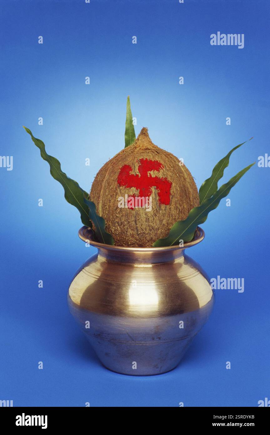 Kalash or poorna kumbh on blue background Stock Photo - Alamy