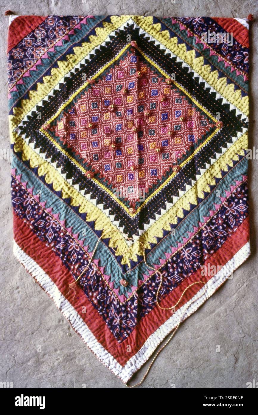 Quilted and embroidered textile fabric from Kutch, Gujarat, India, Asia ...