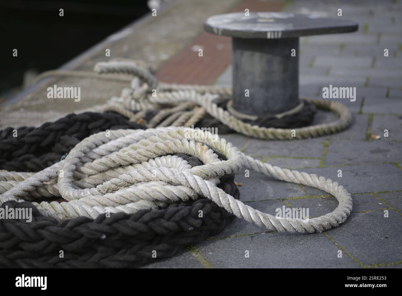 Ropes at the anchorage in Eckernfoerde harbour Stock Photo - Alamy