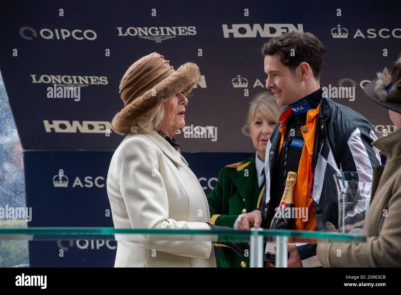 Ascot, Berkshire, UK. 15th February, 2025. Queen Camilla was at Ascot ...