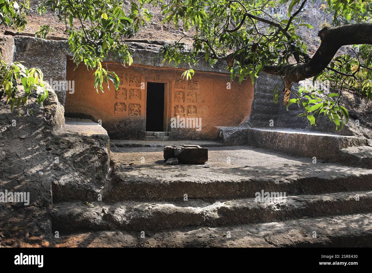 Forecourt and facade of cave number fourteen in Panhale Kazi caves ...