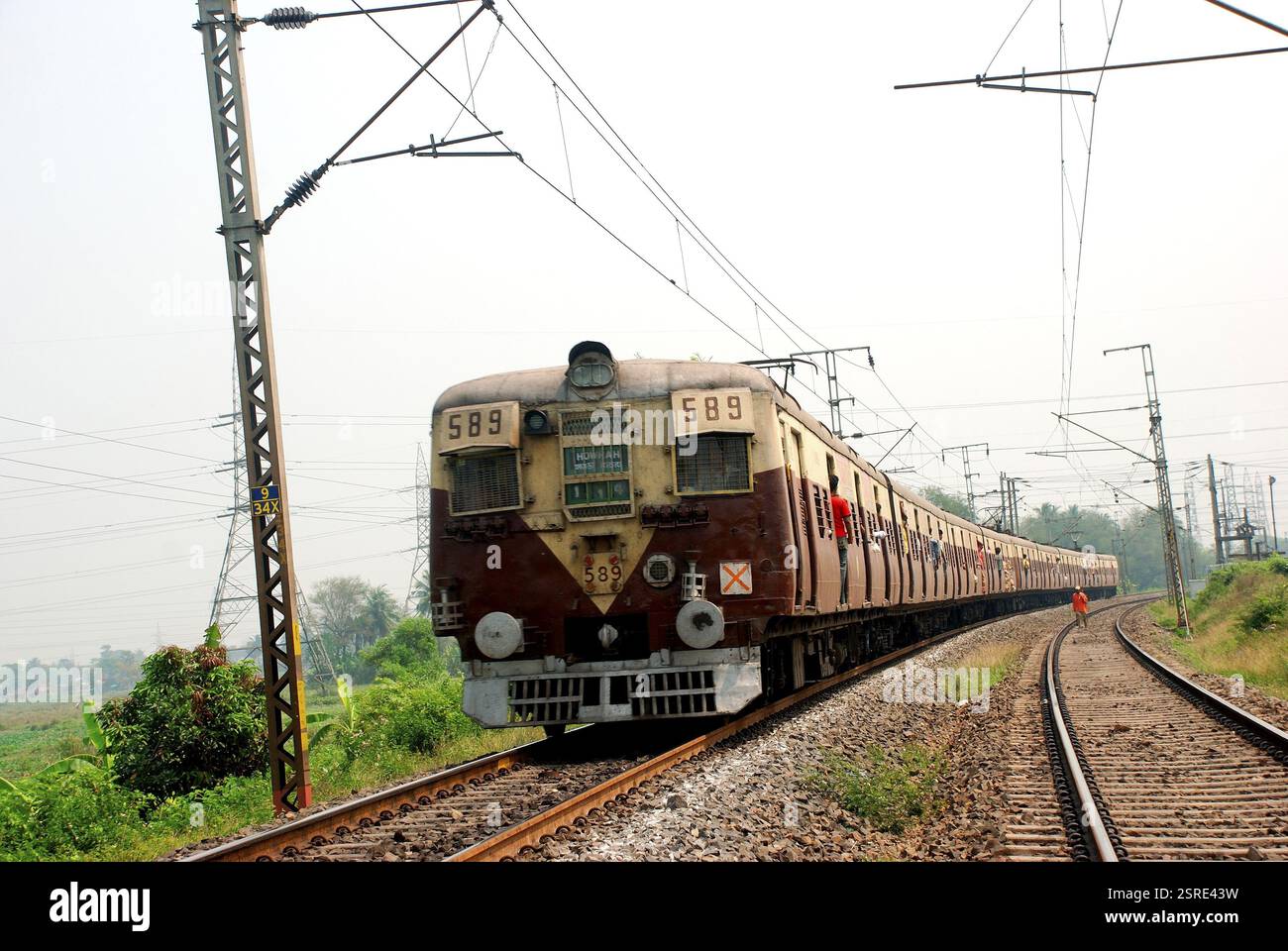 E.M.U suburban local train on track, Calcutta Kolkata, West Bengal ...