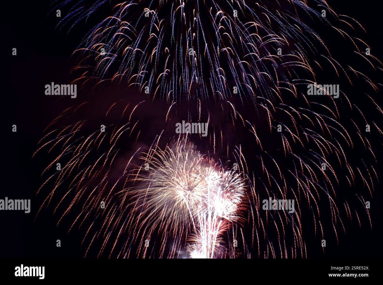 Long Beach CA USA July 4, 1982. Beautiful fireworks display in the Long ...