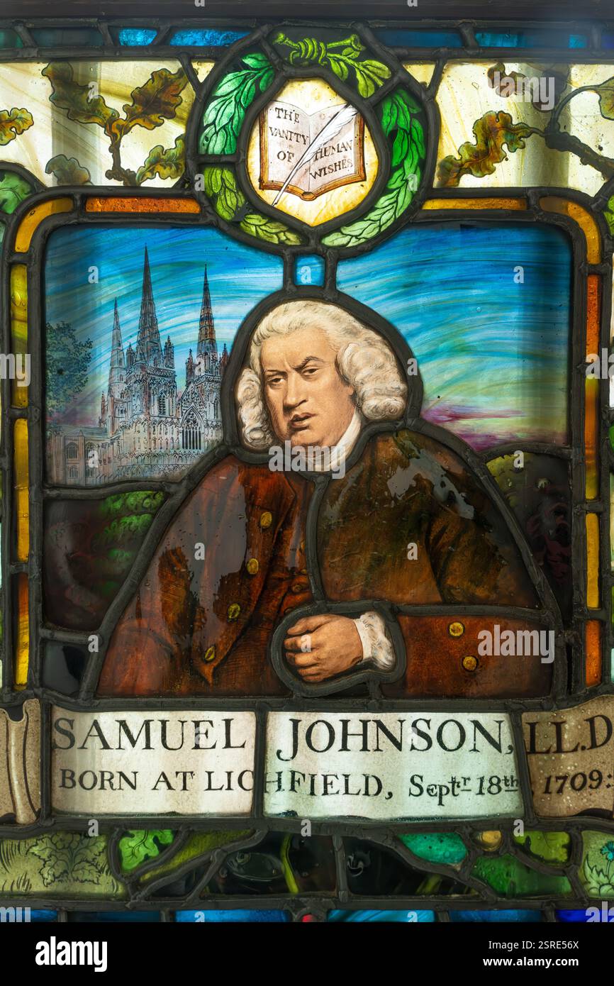 Stained glass window depicting Samuel Johnson, LL.D, born at Lichfield ...