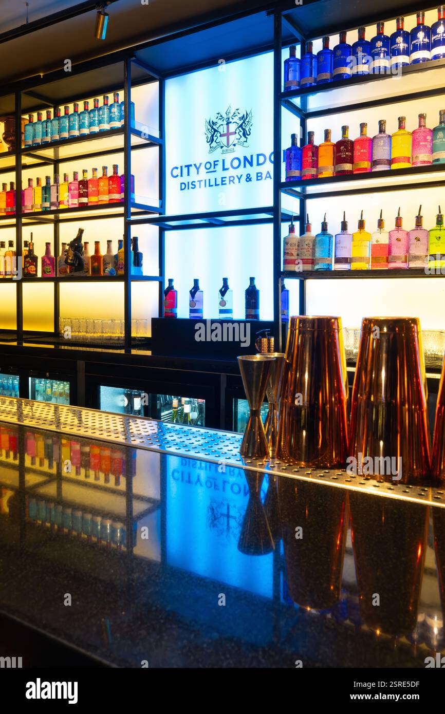 City of London Distillery & Bar, showcasing various gins, in London, UK ...