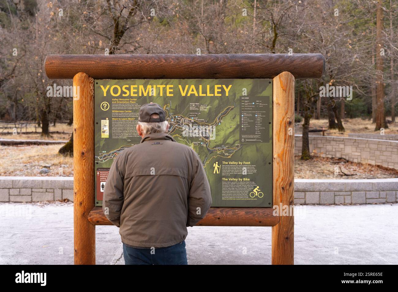 Person looking at Yosemite Valley map at Welcome Center, Yosemite ...